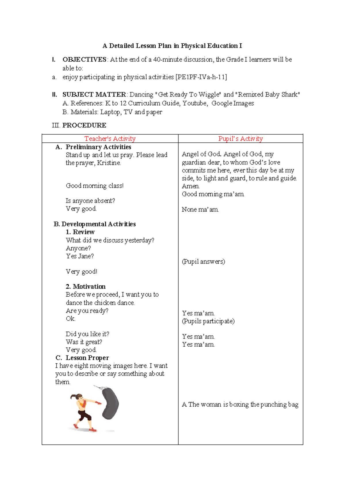 Detailed Lesson Plan for PE I: Fun with Dance Activities - Studocu