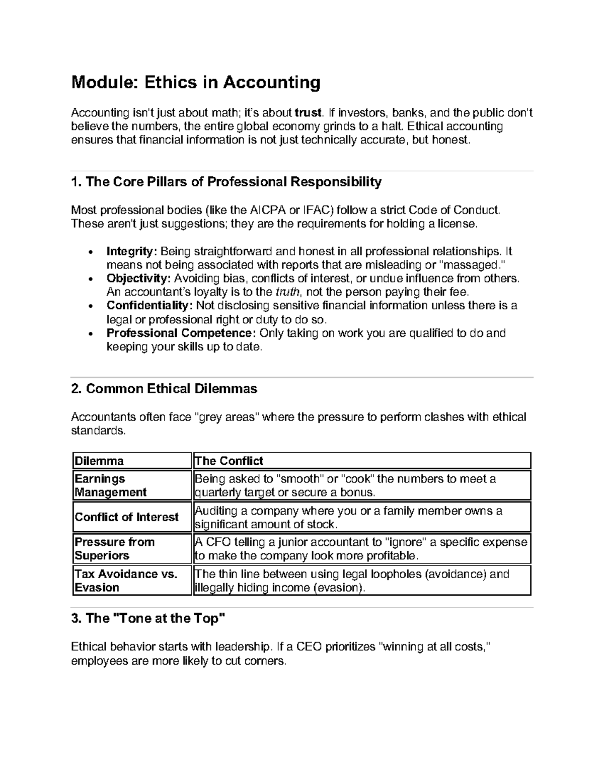 Ethics in Accounting: Core Principles and Dilemmas (ACC 101) - Studocu
