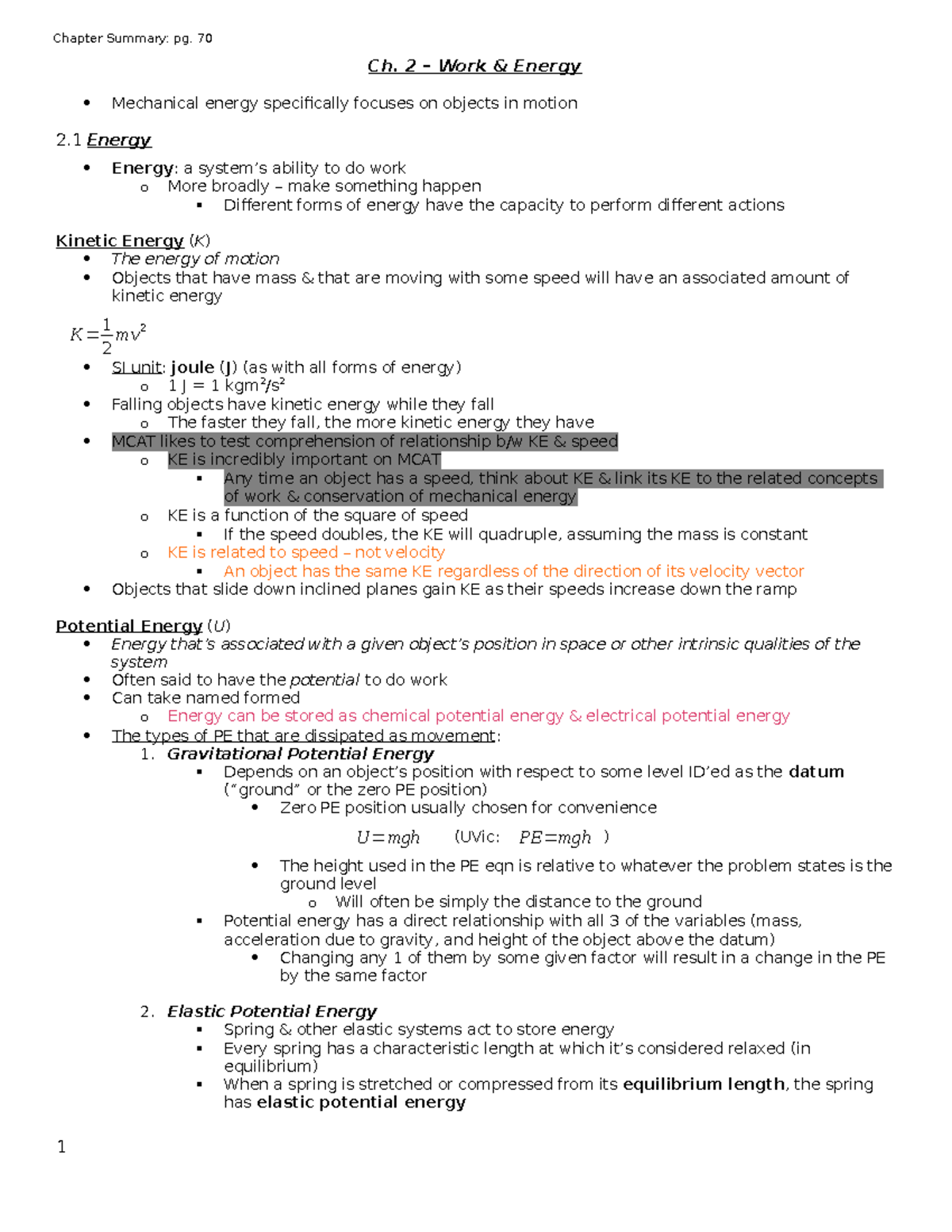 Final Exam Notes: Work & Energy (PHYS 101) - Studocu