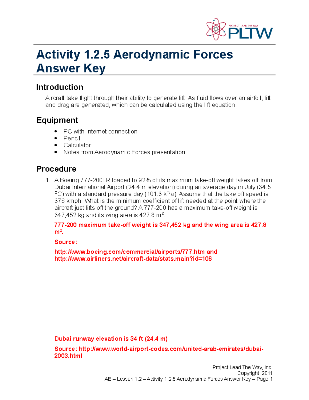 A1 2 5 Aerodynamic Forces Ans Key - Activity 1.2 Aerodynamic Forces ...