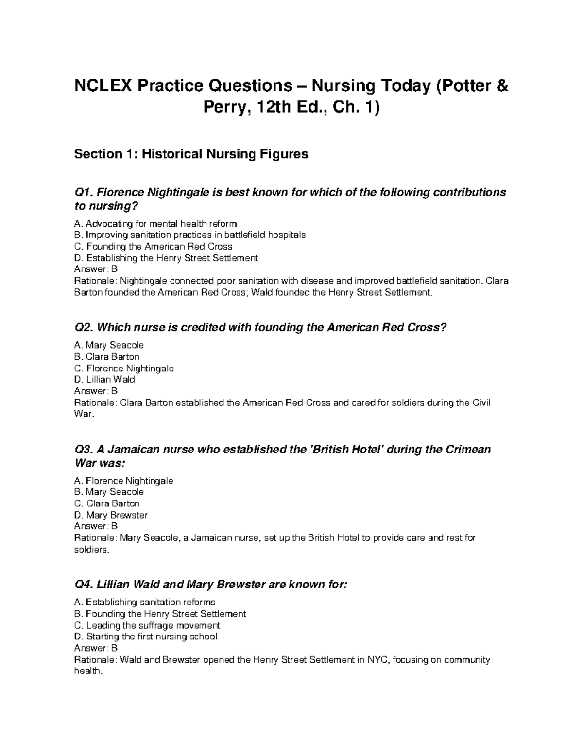 NCLEX Practice Questions: Historical Nursing Figures & Contributions ...