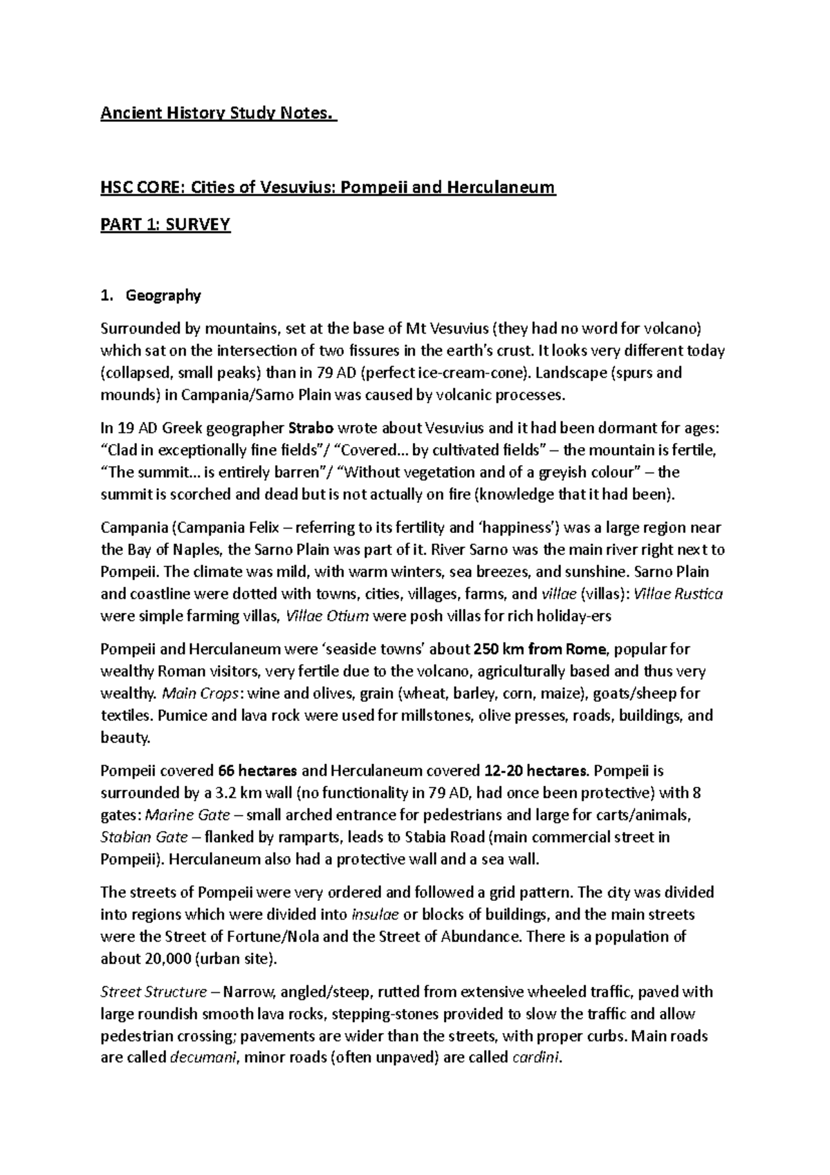 Common Module Pompeii Notes - Ancient History Study Notes. HSC CORE ...