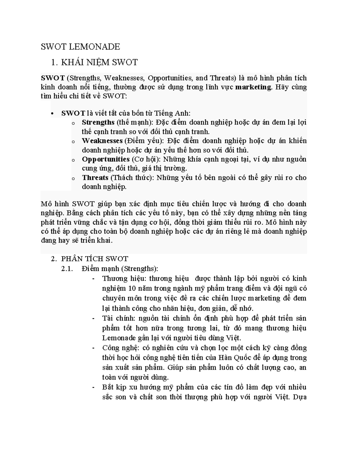 SWOT Analysis of Lemonade's Marketing Strategy - Studocu