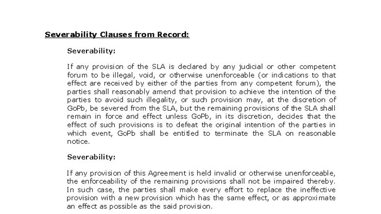 SLA Severability Clauses: Key Points and Notes - Studocu