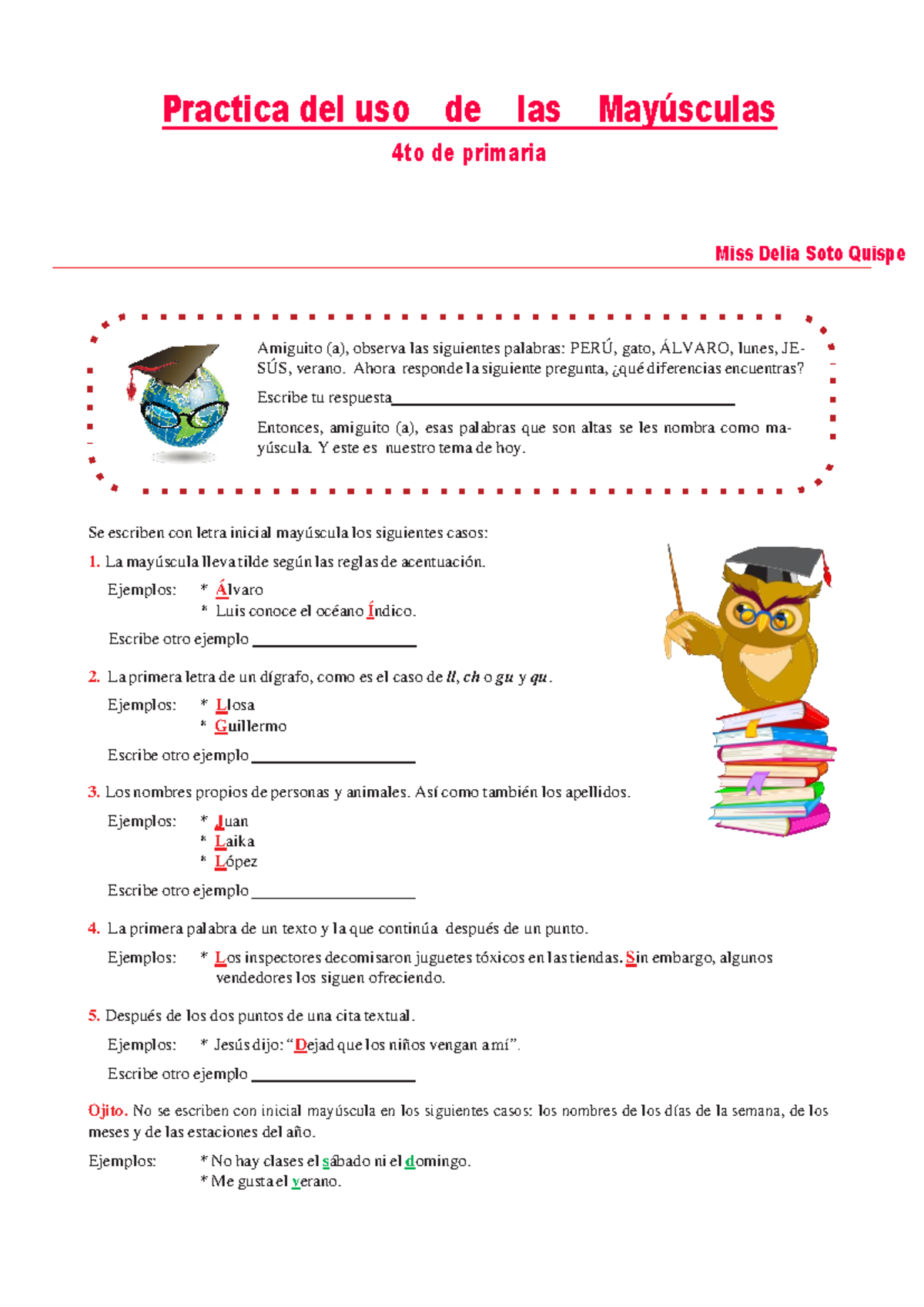 Hojas De Trabajo De Mayúsculas Y Puntuación Para Cuarto Grado