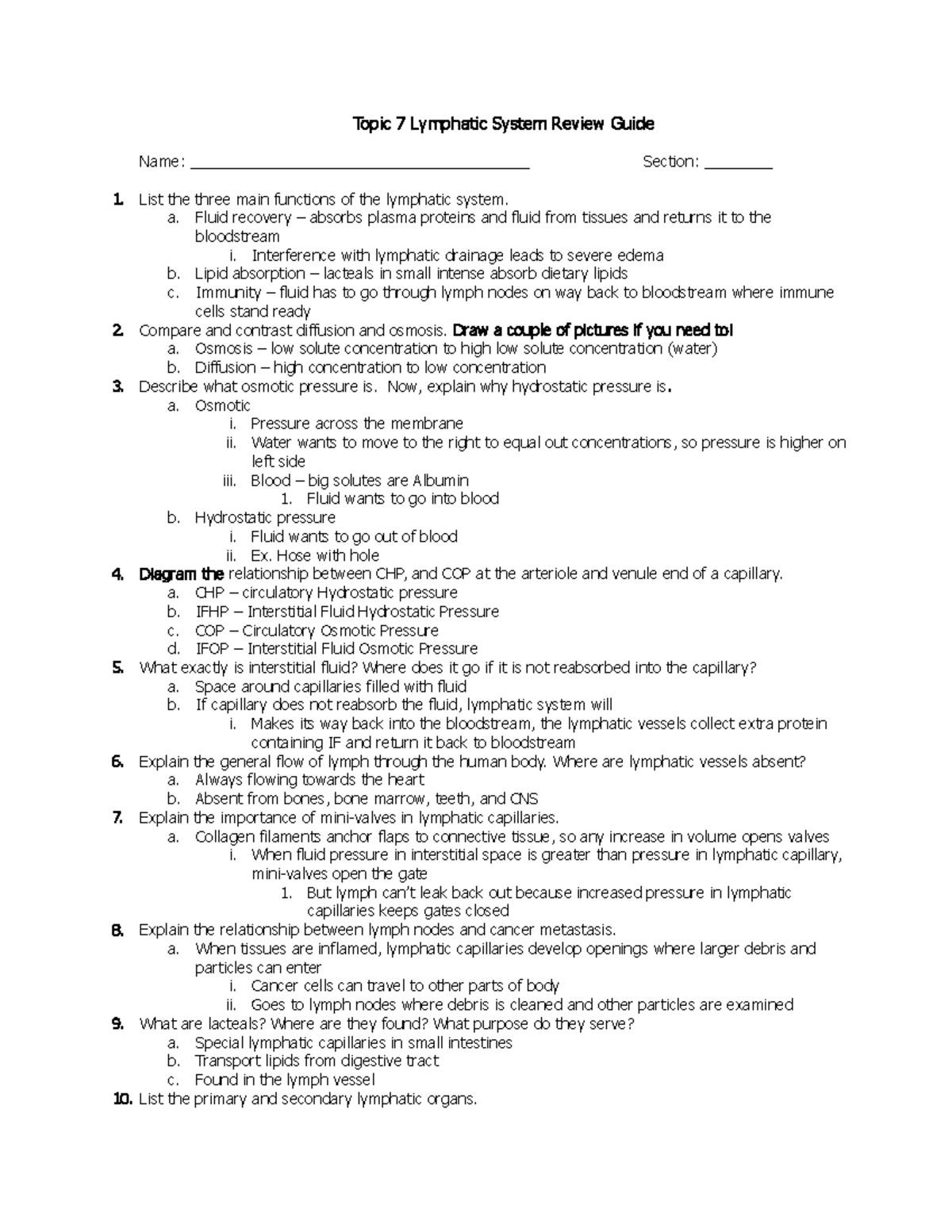 Lymphatic System Review Guide - a. Fluid recovery – absorbs plasma ...
