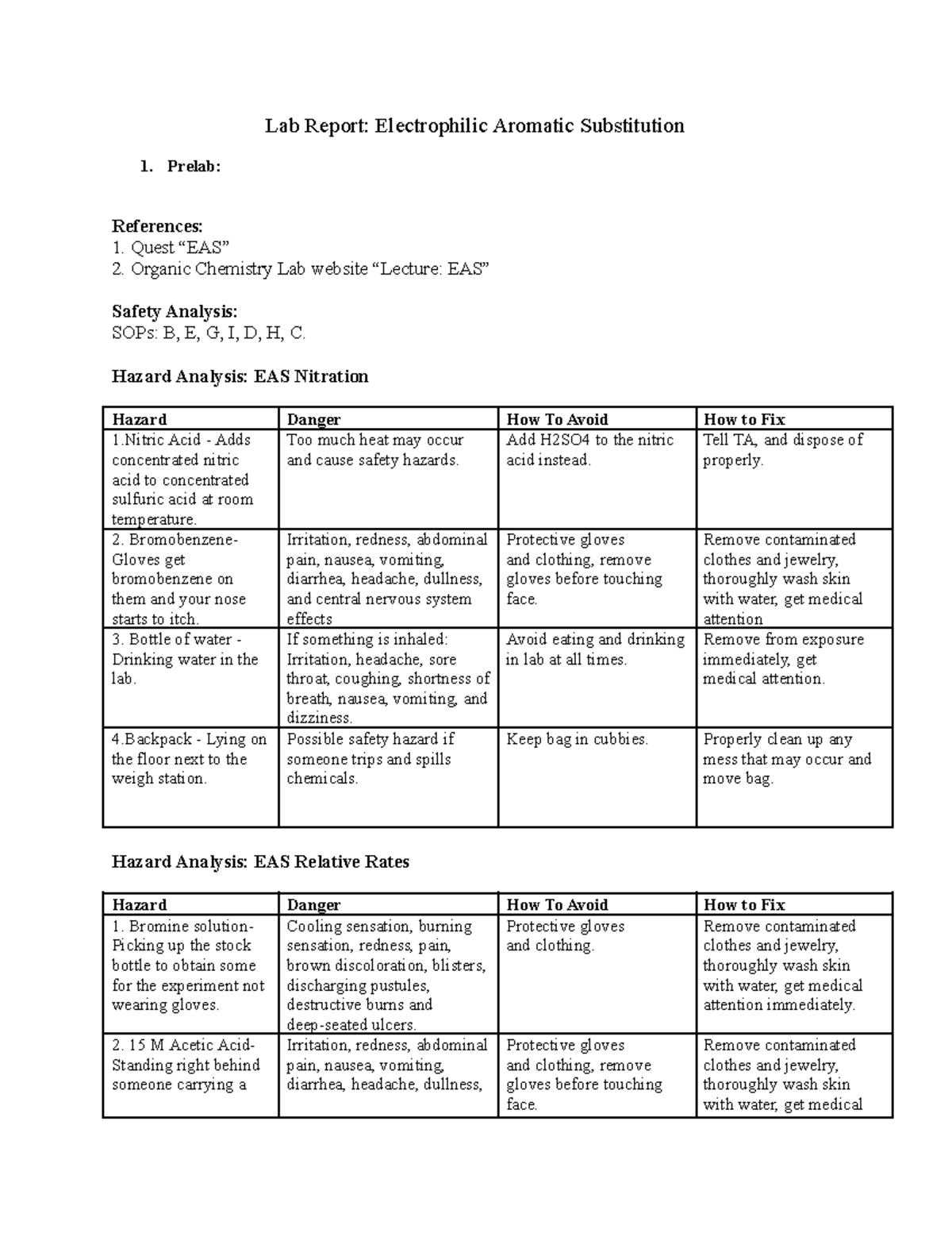 Lab Report: EAS - Electrophilic Aromatic Substitution Experiment ...