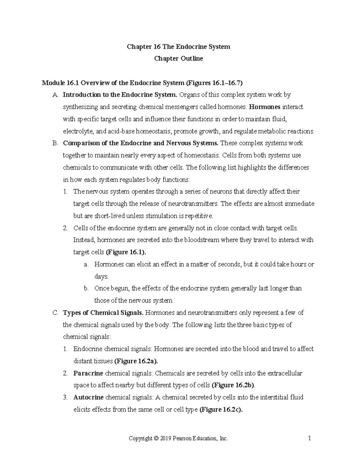Chapter 16 Outline - Summary Human Anatomy and Physiology II - Chapter ...
