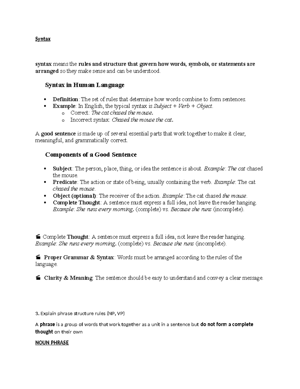 Syntax (ENG101) - Understanding Sentence Structure and Rules - Studocu