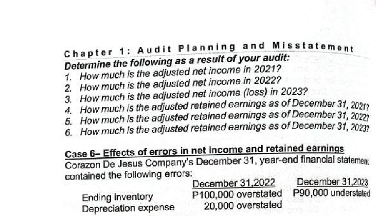 Chapter 1: Audit Planning & Misstatement Analysis (AUDTHEO 5) - Studocu