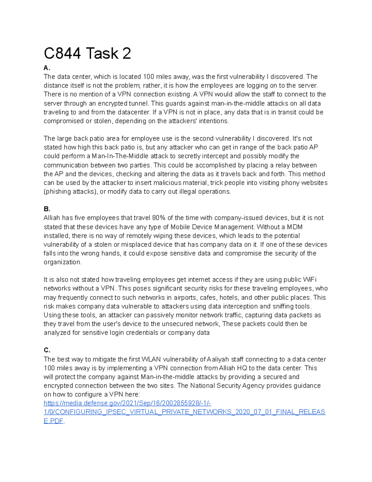 C844 Tasked 2 - GRP1 — GRP1 TASK 2: WLAN AND MOBILE SECURITY PLAN ...