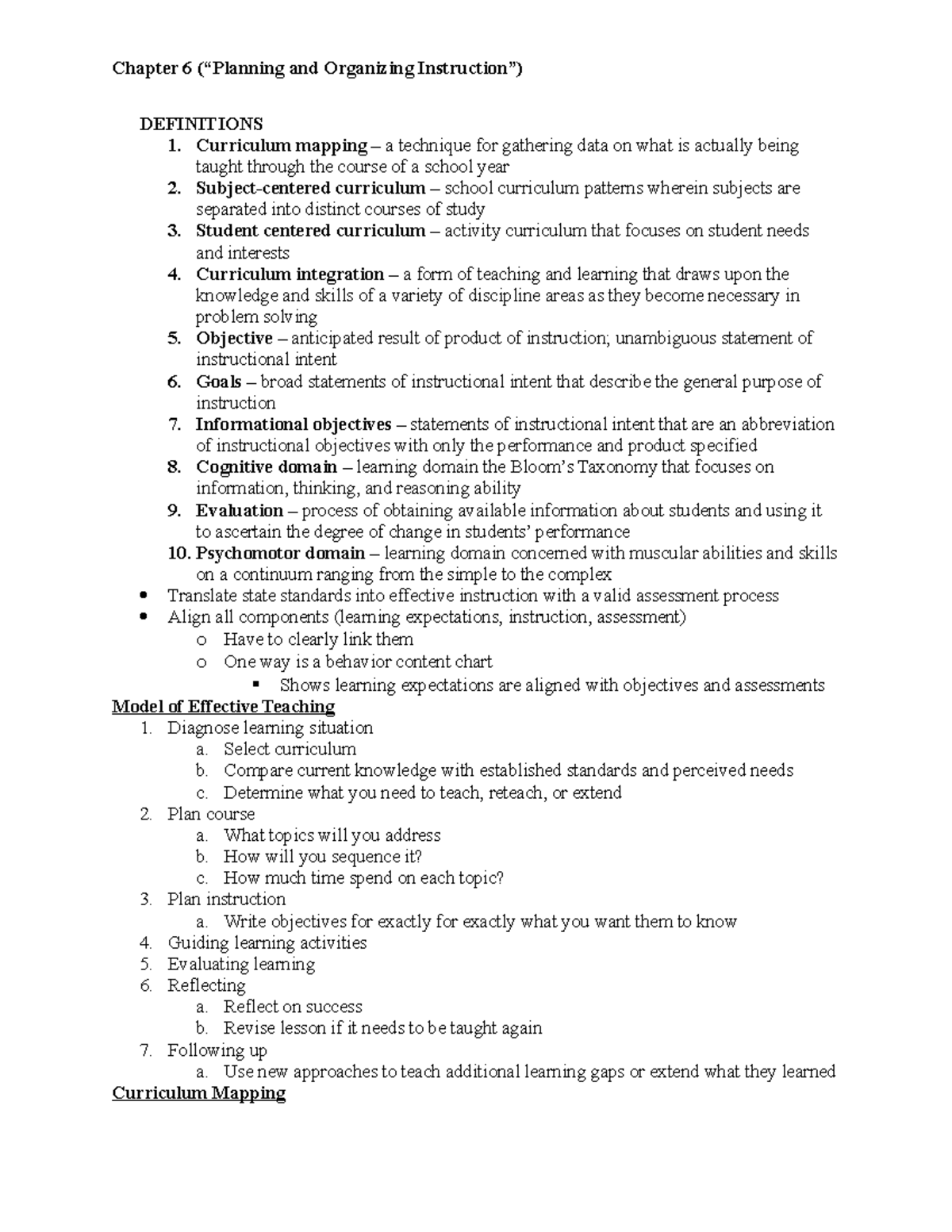 Chapter 6 planning and organizing instruction - Chapter 6 and ...