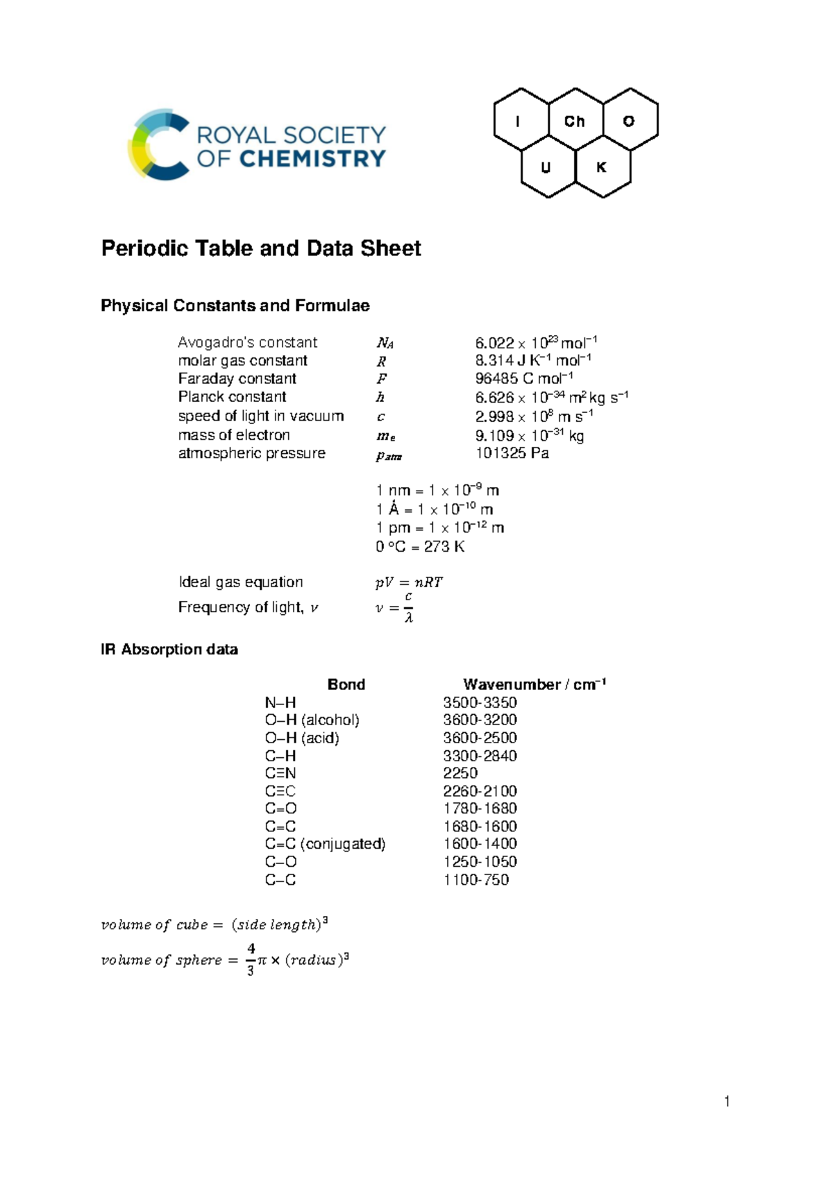 Periodic Table & Physical Constants Data Sheet - Olympiad 2025 - Studocu