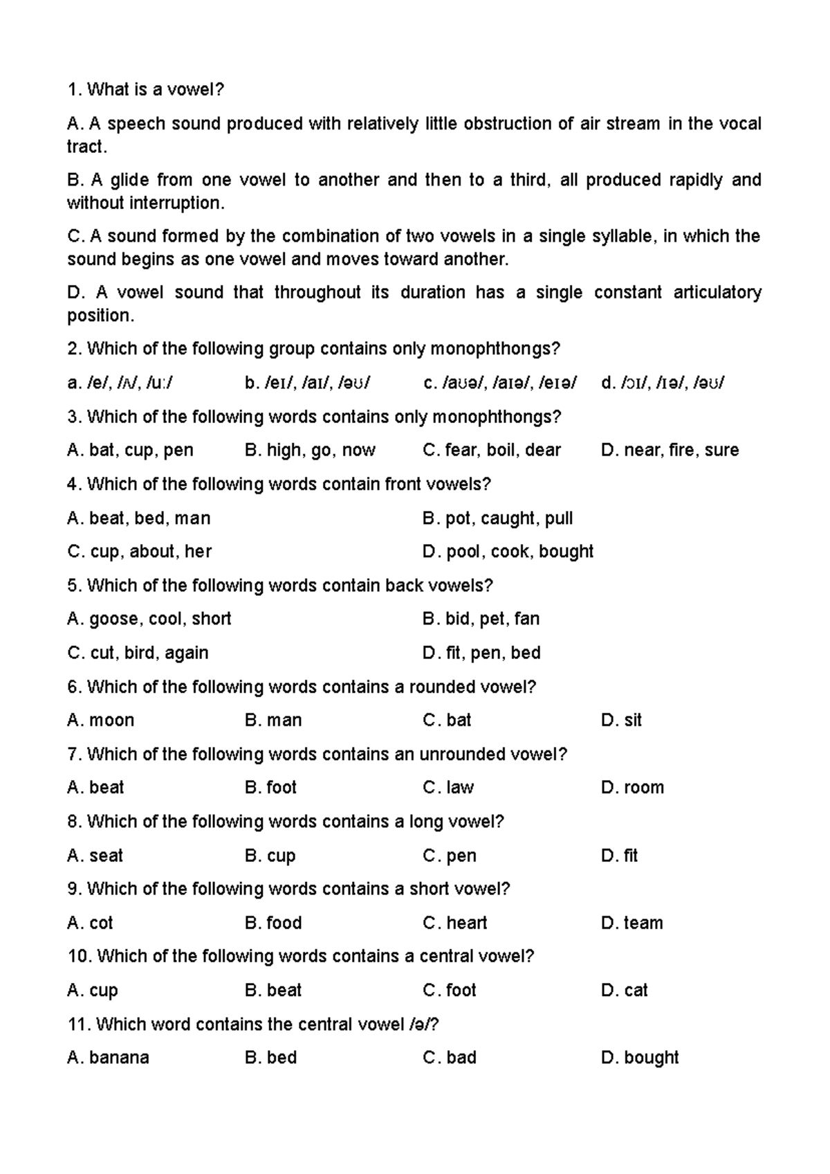 Phonetics Study: Vowels, Monophthongs, and Diphthongs (Course Code: 2 ...