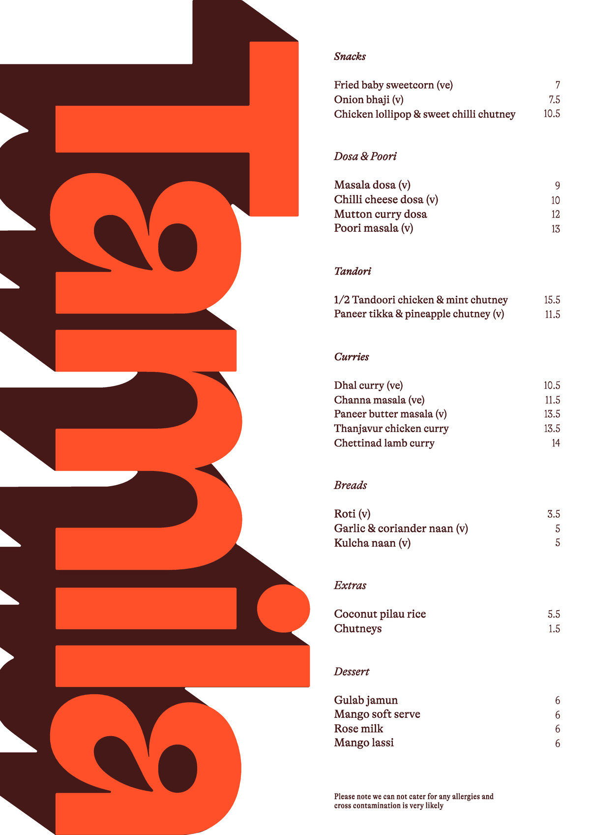 Tamila+Menus - Dfghgff - Please note we can not cater for any allergies ...