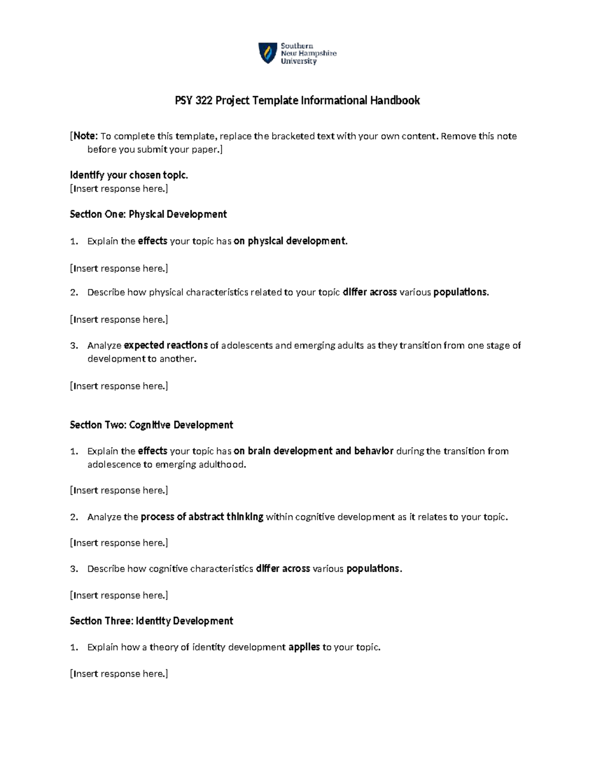 PSY 322 Project Template: Informational Handbook for Development Topics - Studocu