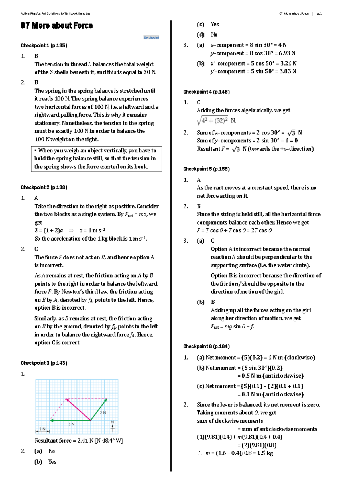 Active Physics Full Solutions: Exercises on Force (07) - Studocu