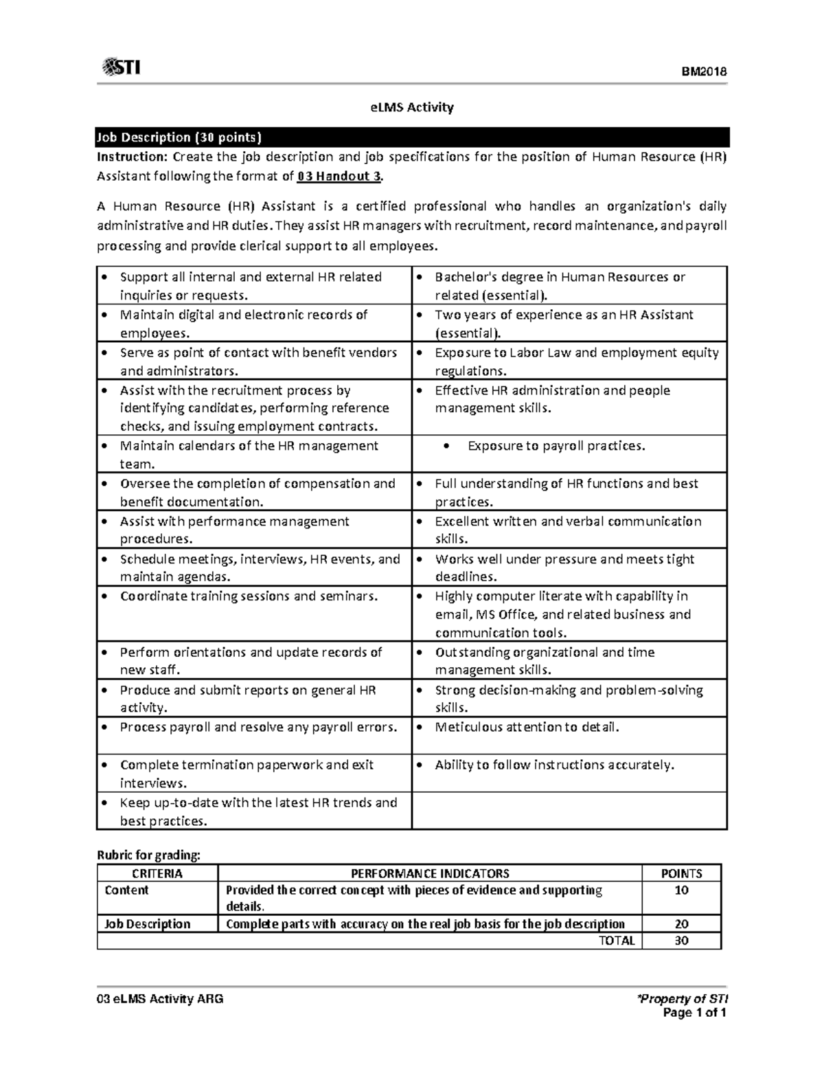 03 e LMS Activity ARG - HuReM - BM201 8 03 eLMS Activity ARG *Property ...