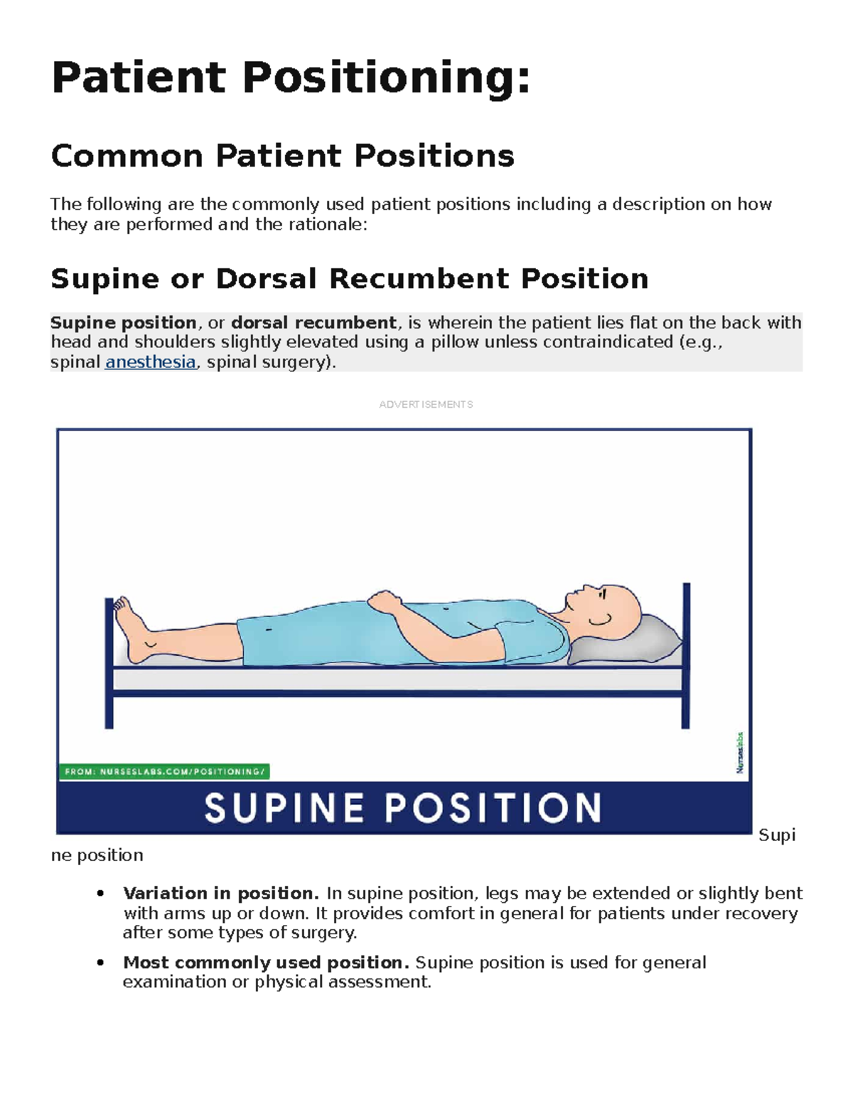 Patient Positioning - Patient Positioning: Common Patient Positions The ...