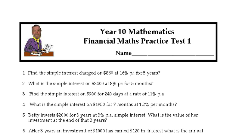 Year 10 Financial Maths Practice Test 1: Key Questions & Solutions ...