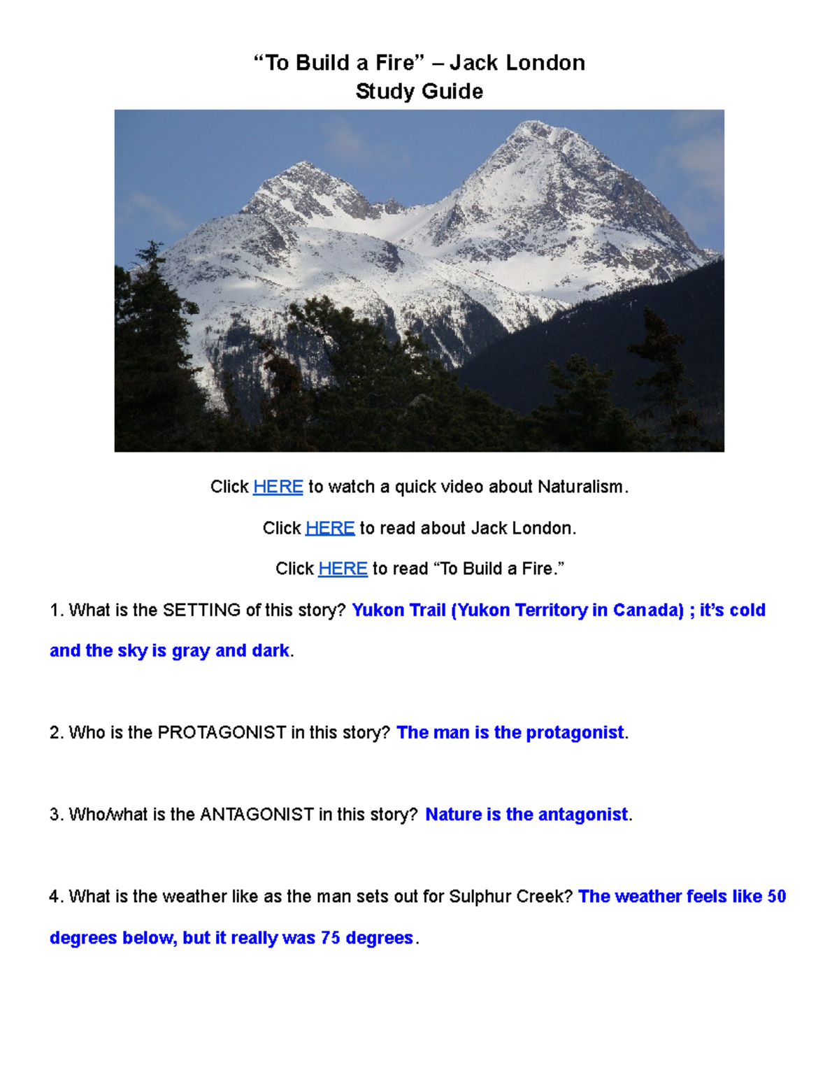 “ENG 201: 'To Build a Fire' - Study Guide & Key Questions” - Studocu