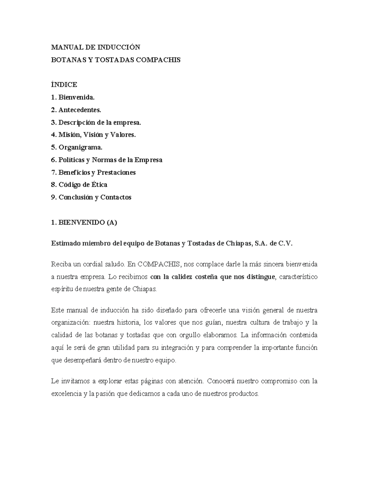 Manual de Inducción para Botanas y Tostadas COMPACHIS: Guía Completa ...