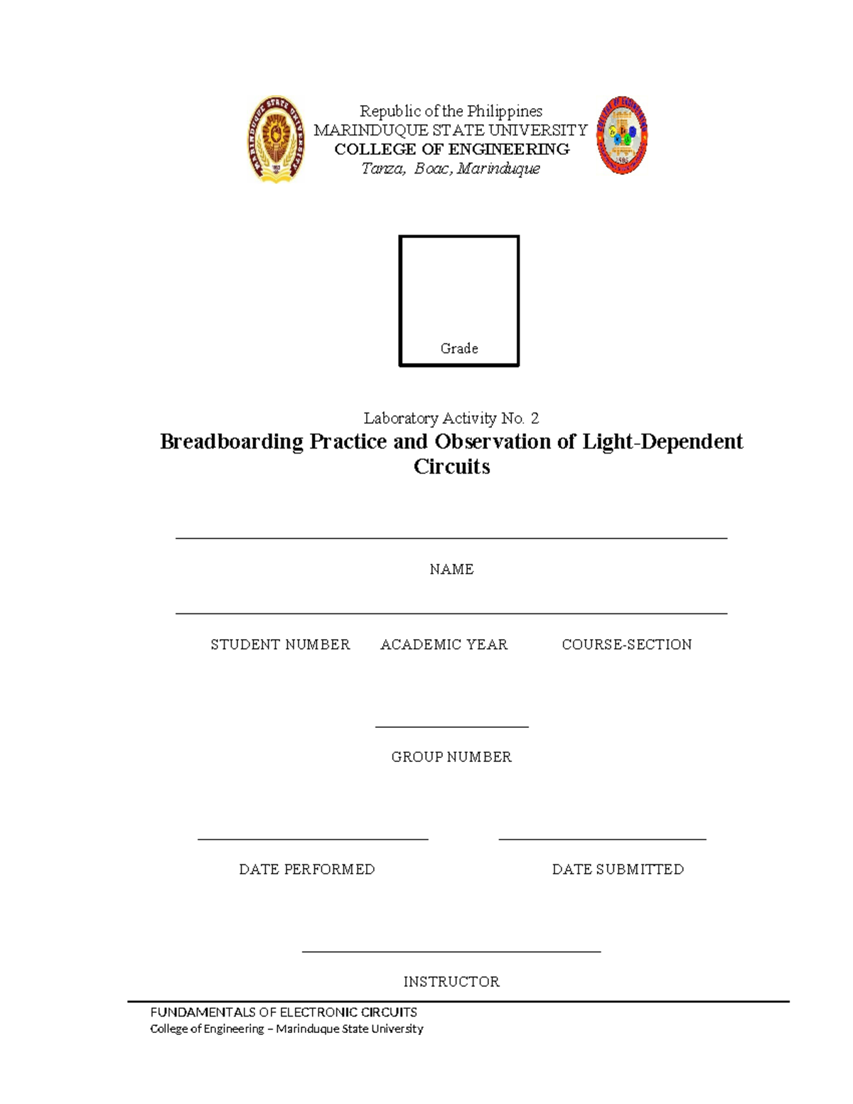 Lab 2: Breadboarding Practice & Circuit Observations - FEC 101 - Studocu