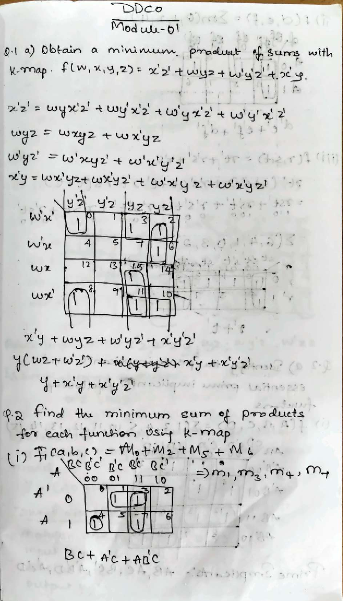 DDCO module 1,3&5 pyq solutions - . a) obtain a minimm. pneluet Sums with -map. (w, ny,2 ...