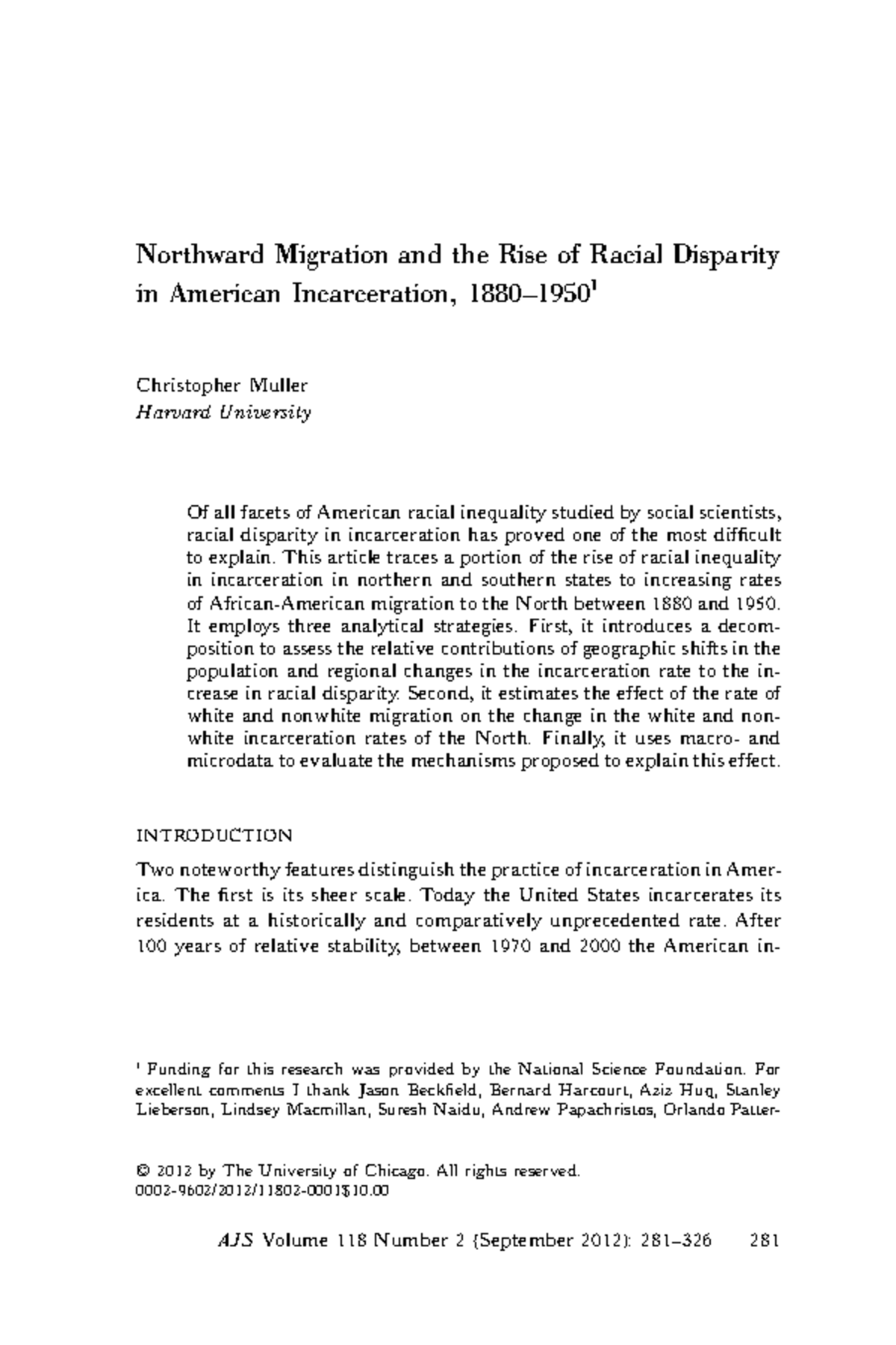 Northward Migration and Racial Disparities in Incarceration (1880-1950 ...