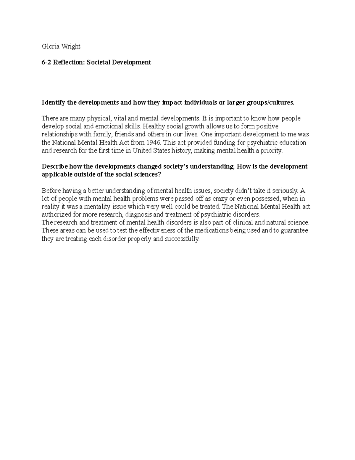 6-2 Reflection - assignment - Gloria Wright 6-2 Reflection: Societal ...