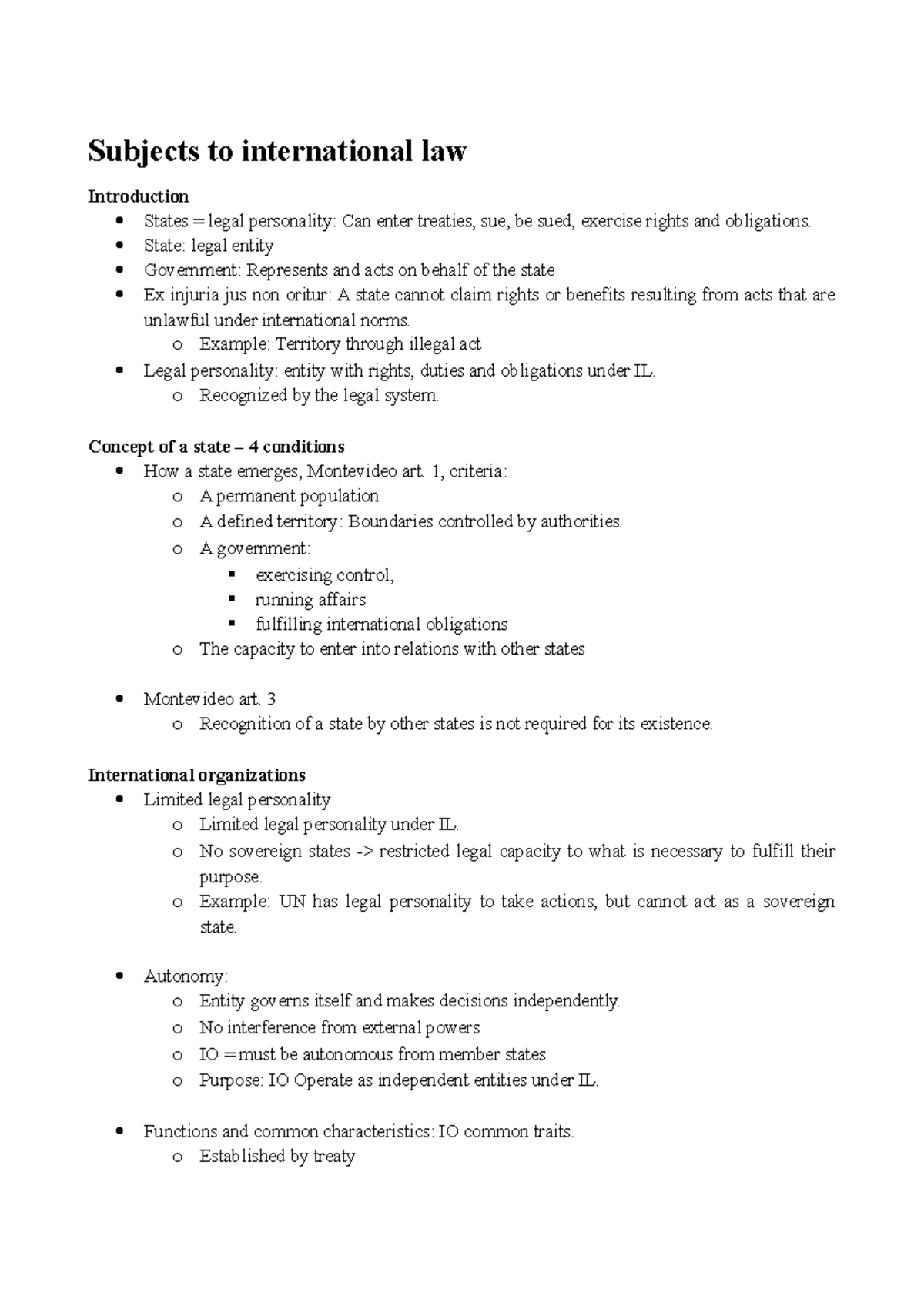 International Law: Legal Personality and State Obligations Overview ...