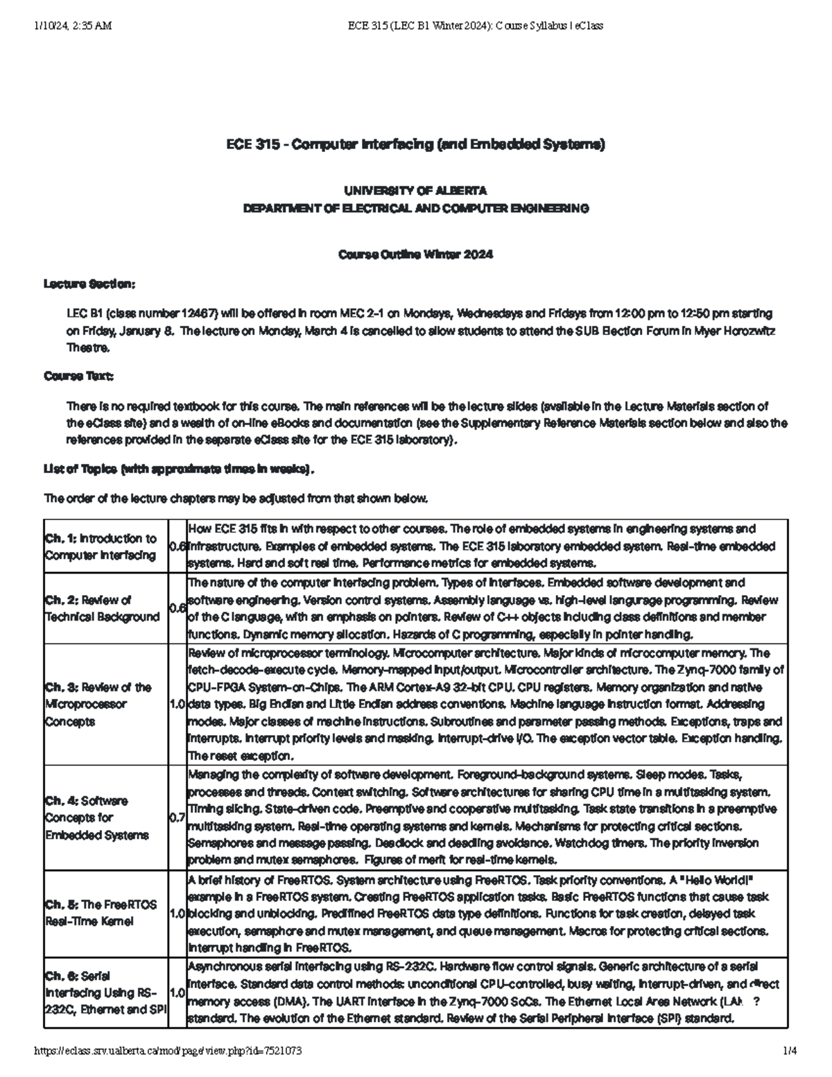 ECE 315 Course Outline: Summary of Computer Interfacing (2024) - Studocu