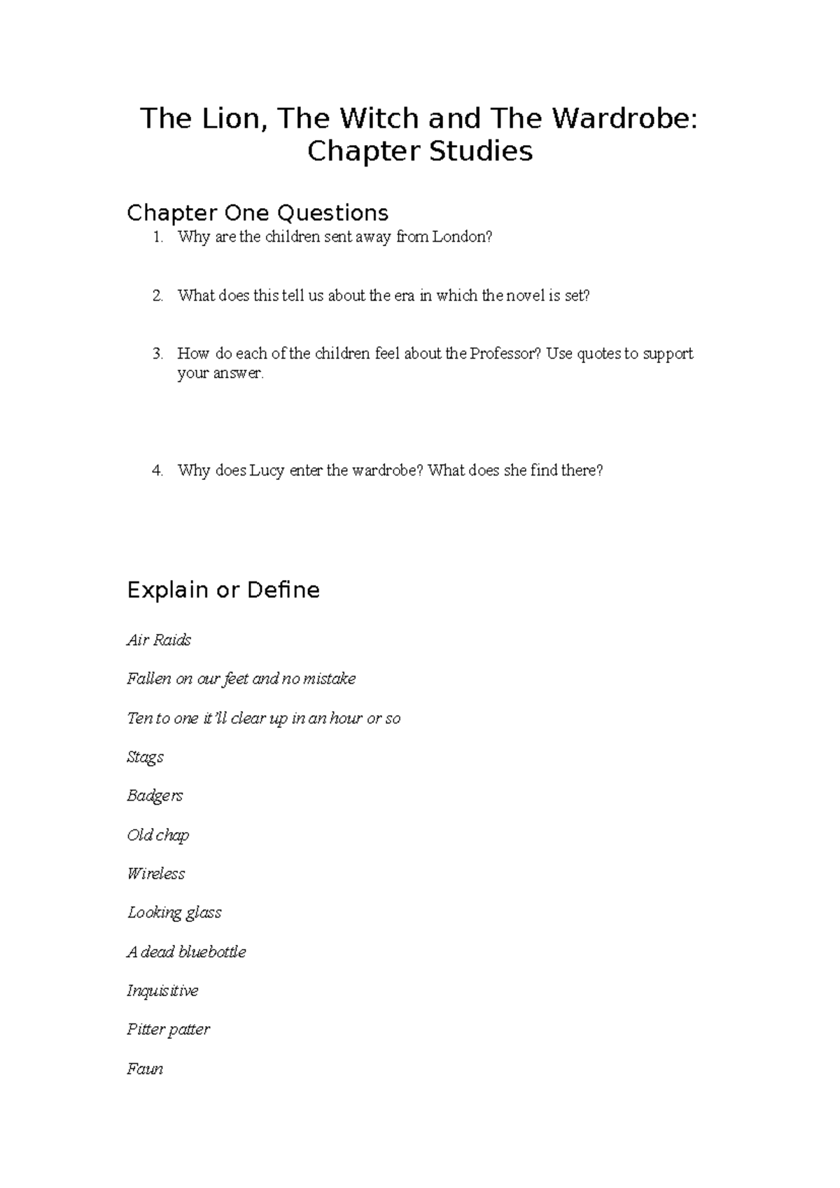 Chapt studies Narnia - The Lion, The Witch and The Wardrobe: Chapter ...