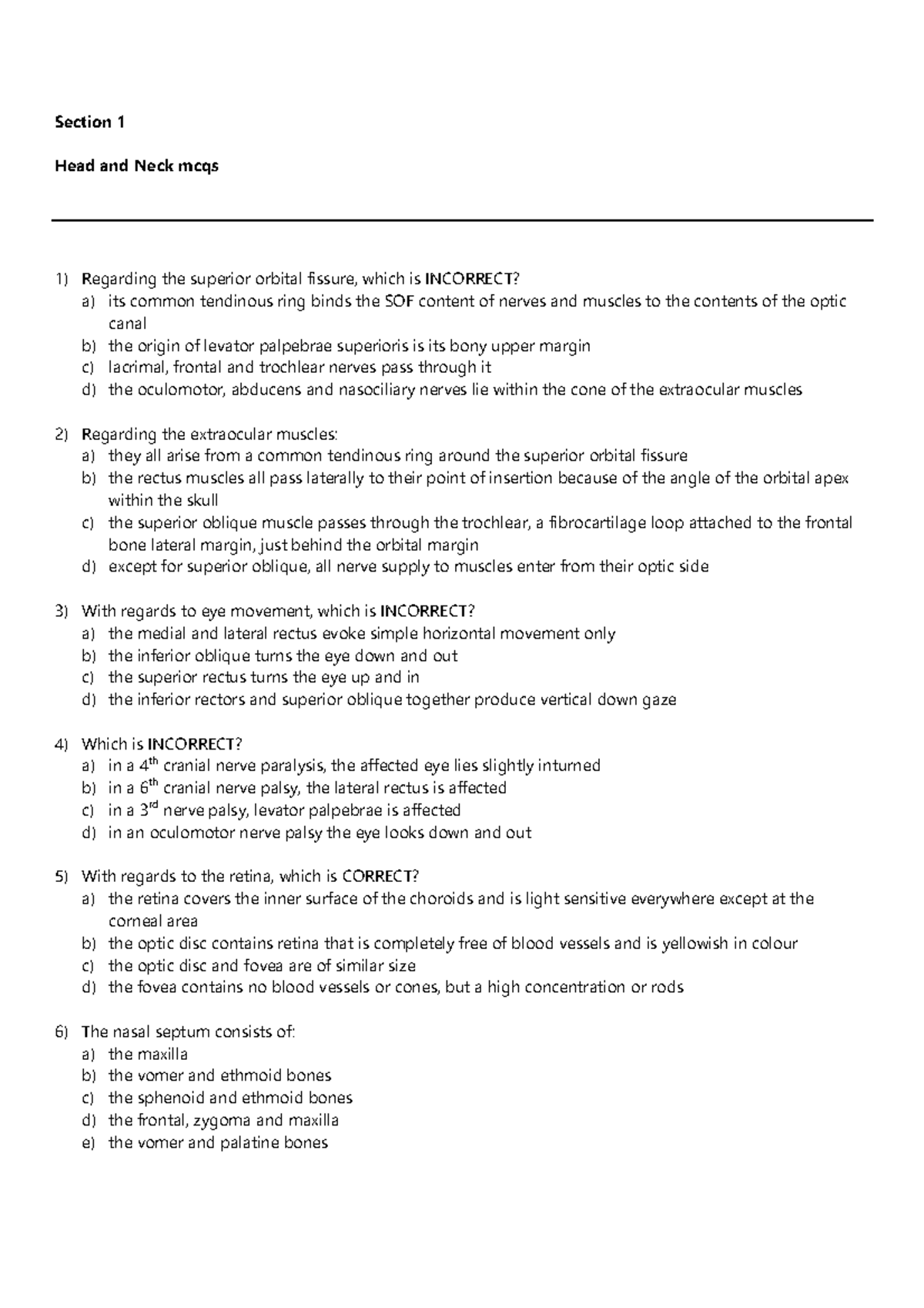Head And Neck Mcqs Comprehensive Anatomy Questions With Answers Studocu
