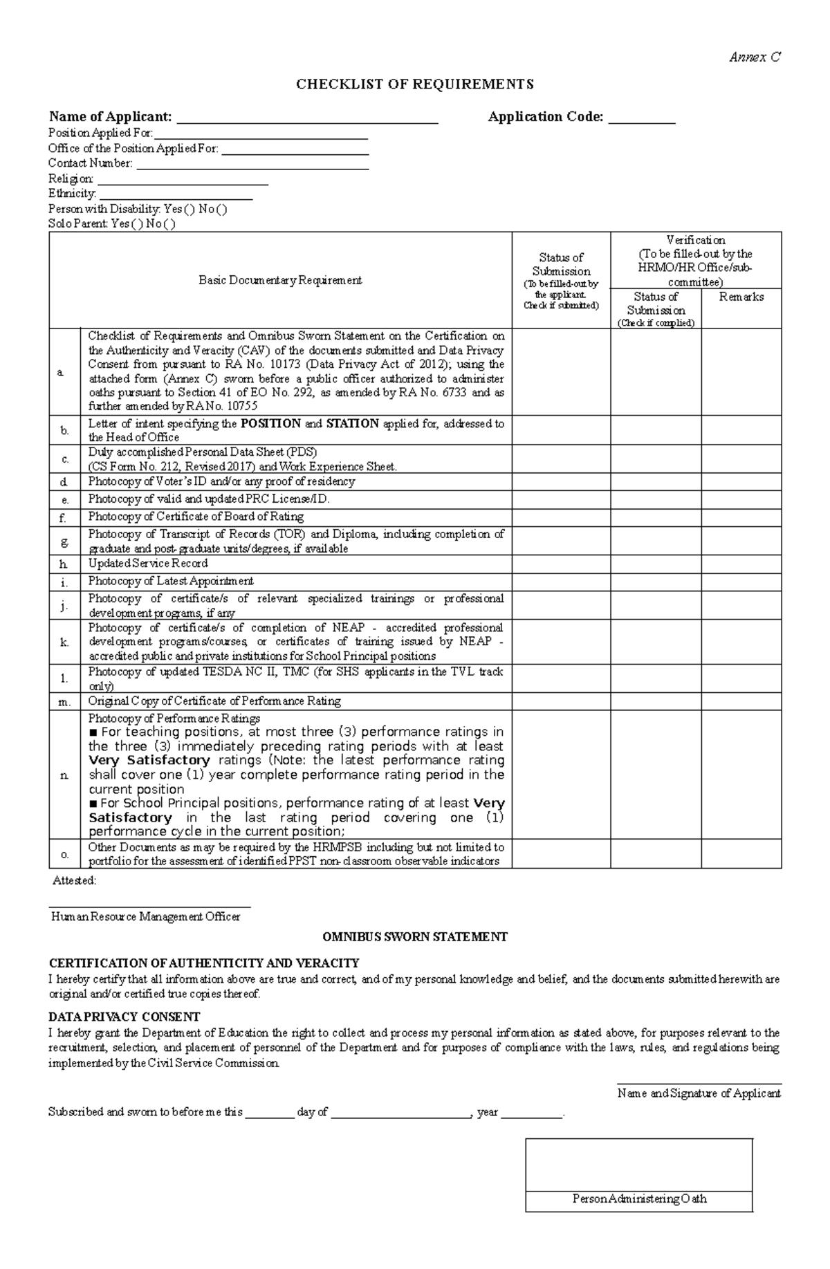 Checklist of Requirements for Application Submission - Studocu