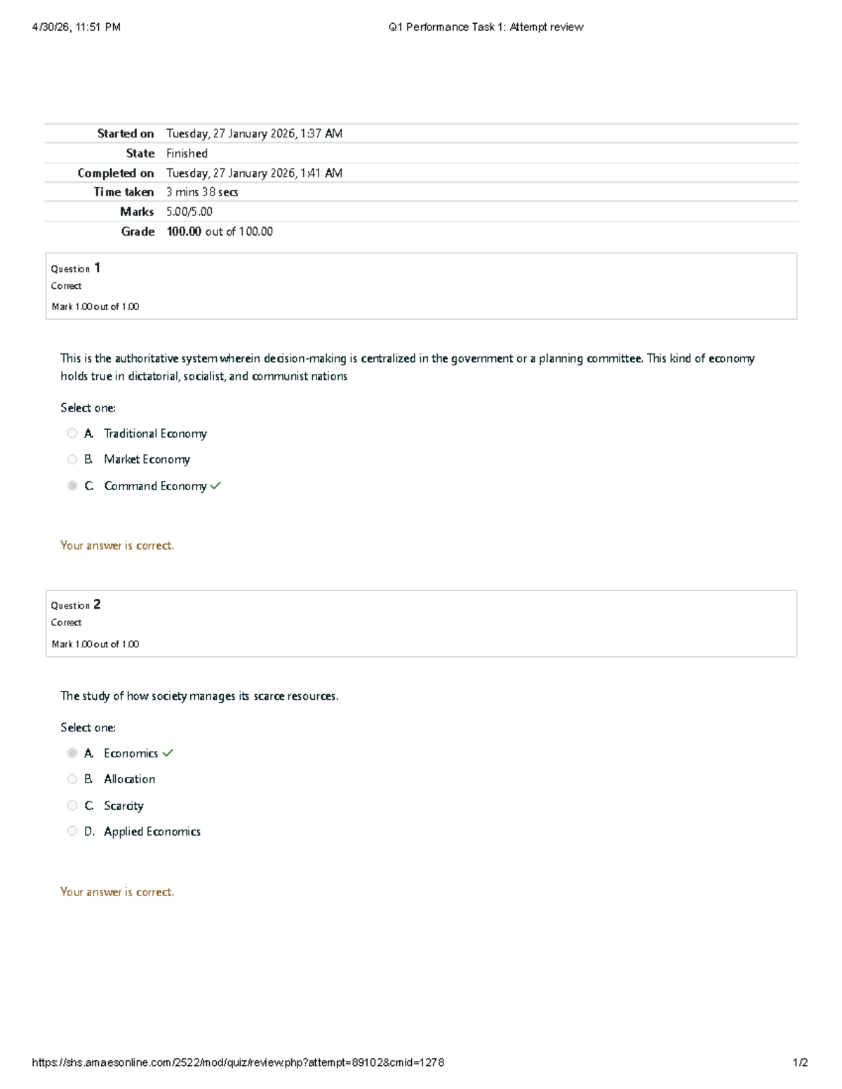 EAPP AC1 Performance Task 1: Attempt Review and Answers - Studocu