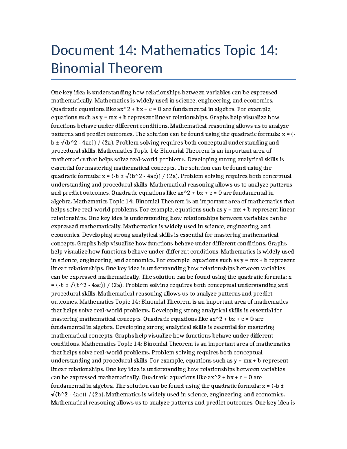 Math 014: Understanding the Binomial Theorem and Quadratic Equations ...