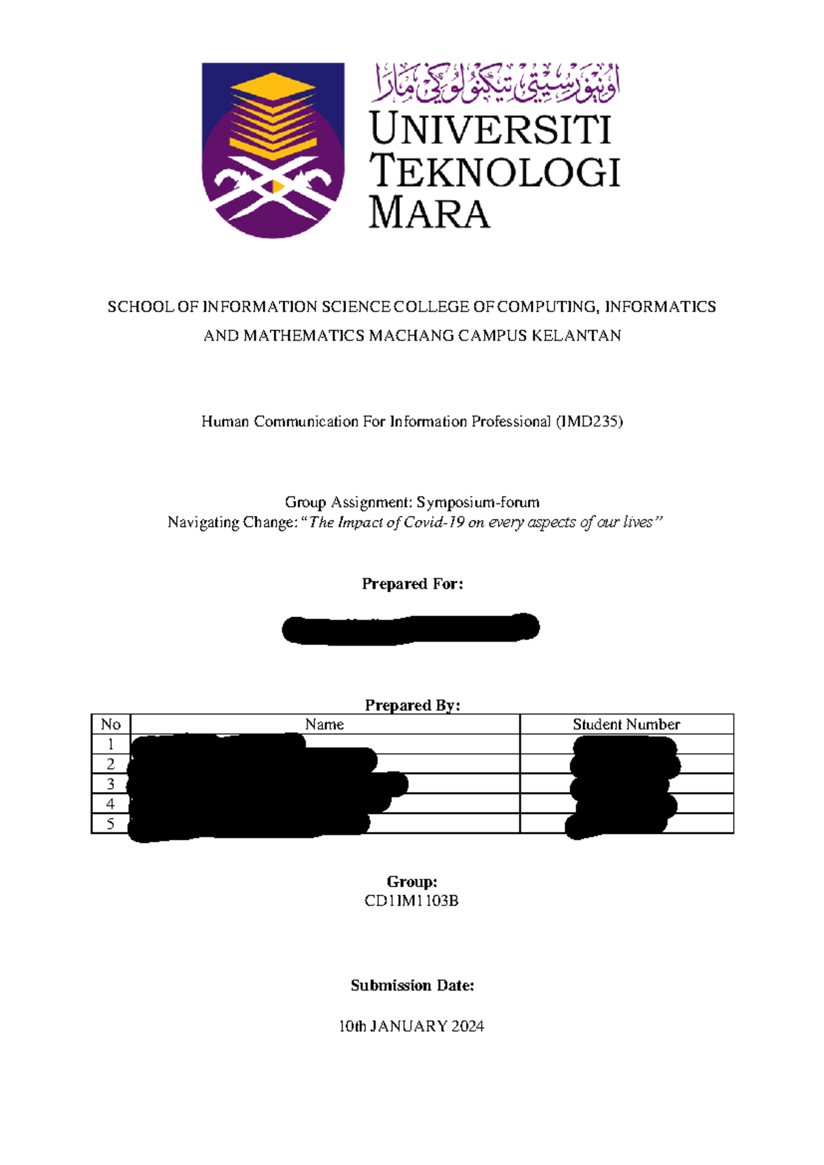 IMD235 Symposium Group Assignment: Impact of Covid-19 on Life - Studocu