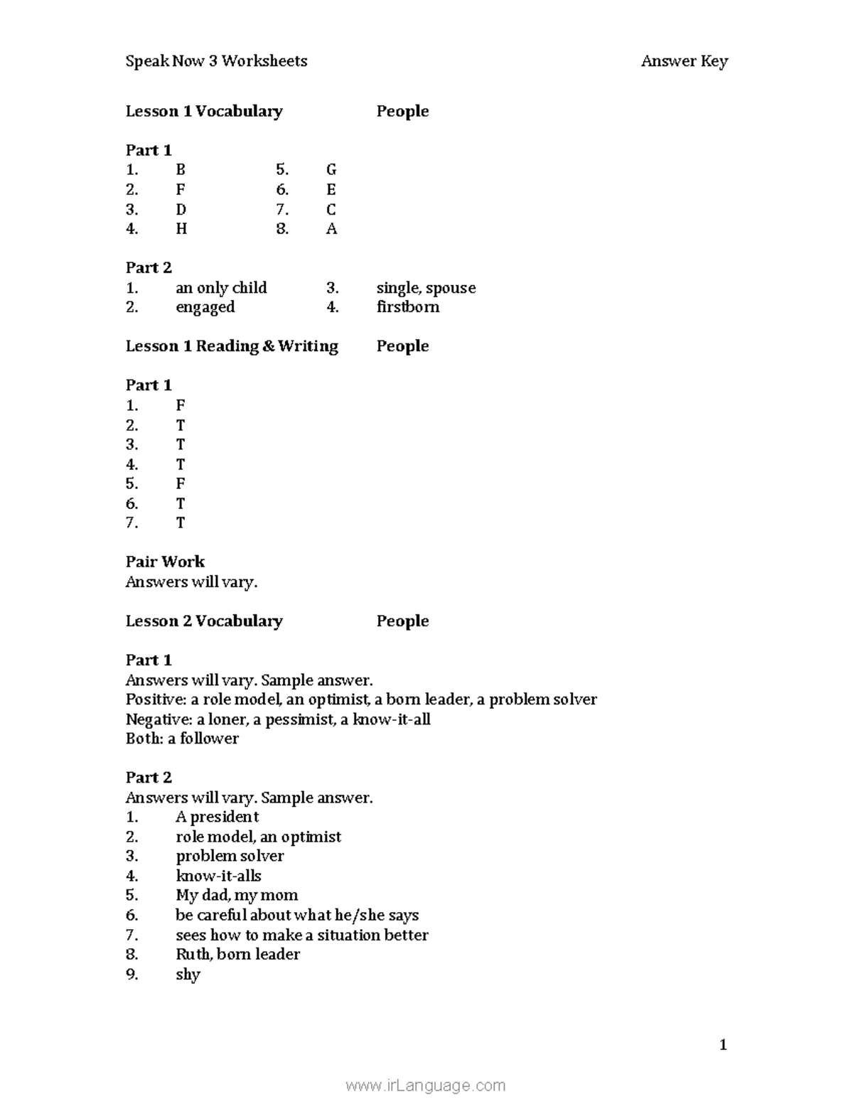 Speak Now 3 WB Answer Key (Lessons 1-22) - Studocu