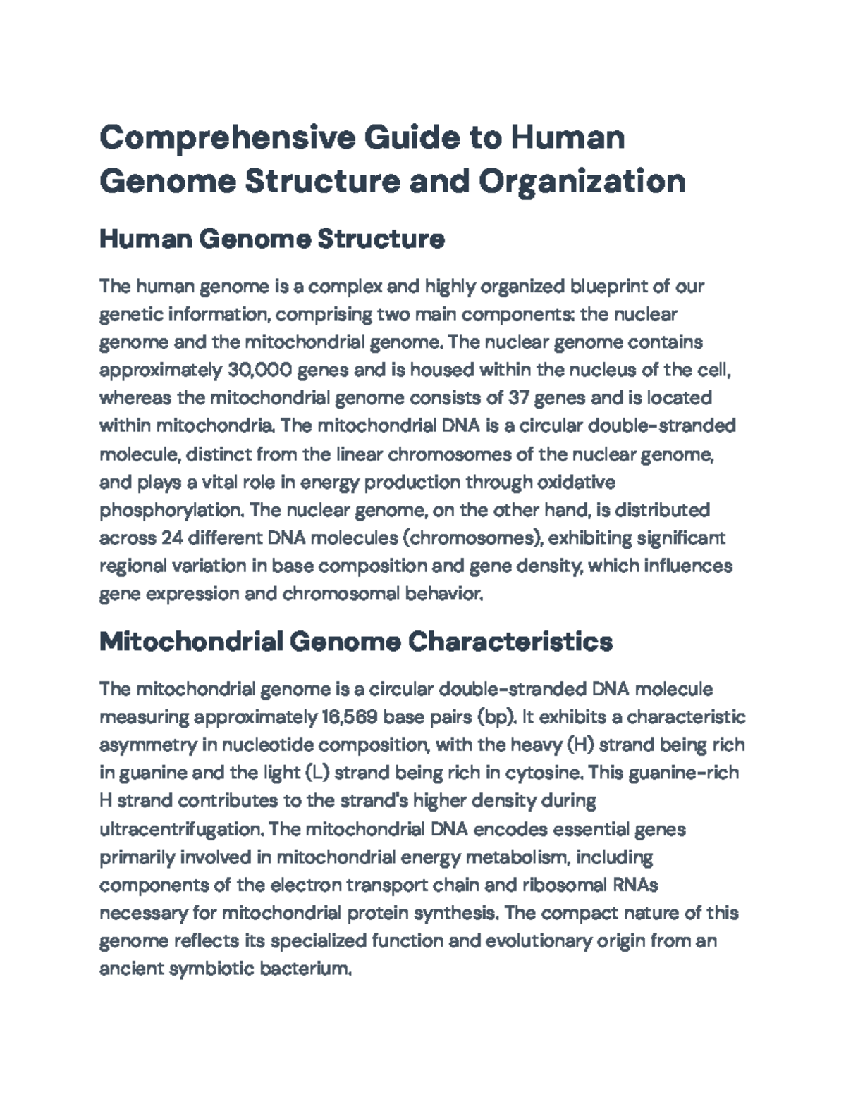 Comprehensive Overview of Human Genome Structure and Function (BIO 101 ...