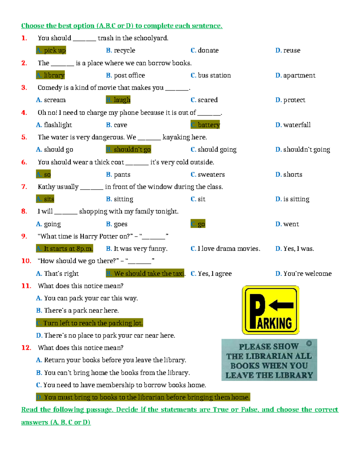 6 (SW6) Sec Term - Test: Sentence Completion & True/False Questions ...