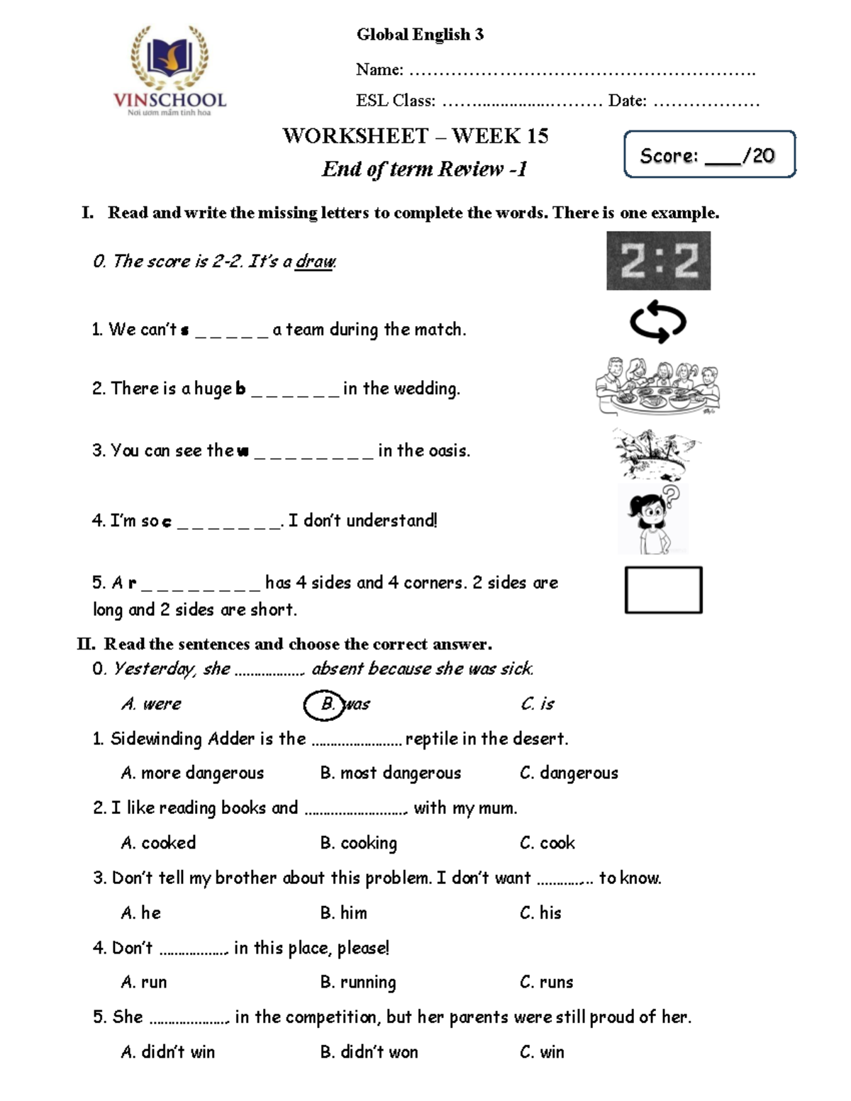 S3.W15.End of Term Review Worksheet for Global English 3 - Studocu