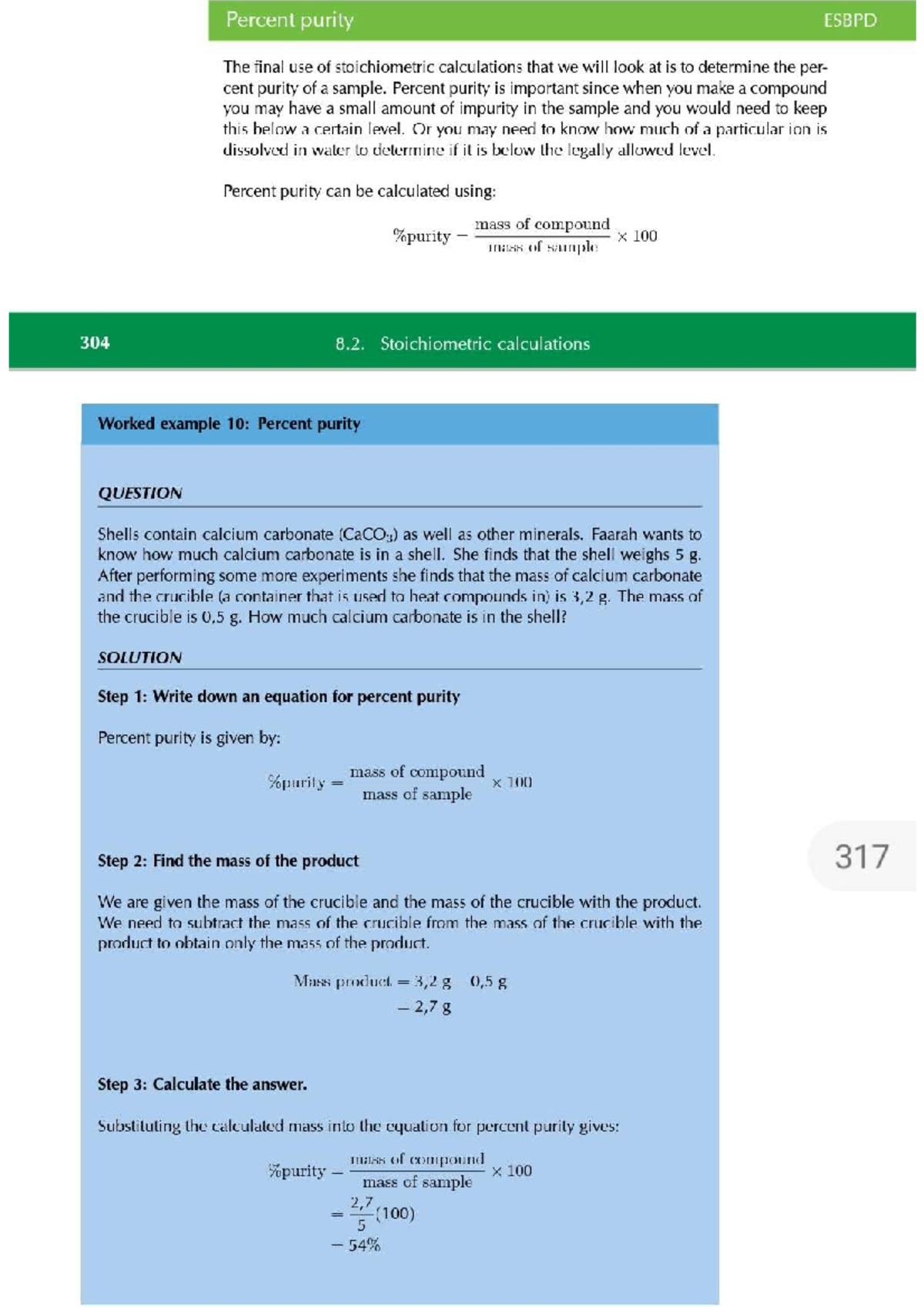 ESBPD Final Exam Notes on Percentage Purity Calculations - Studocu