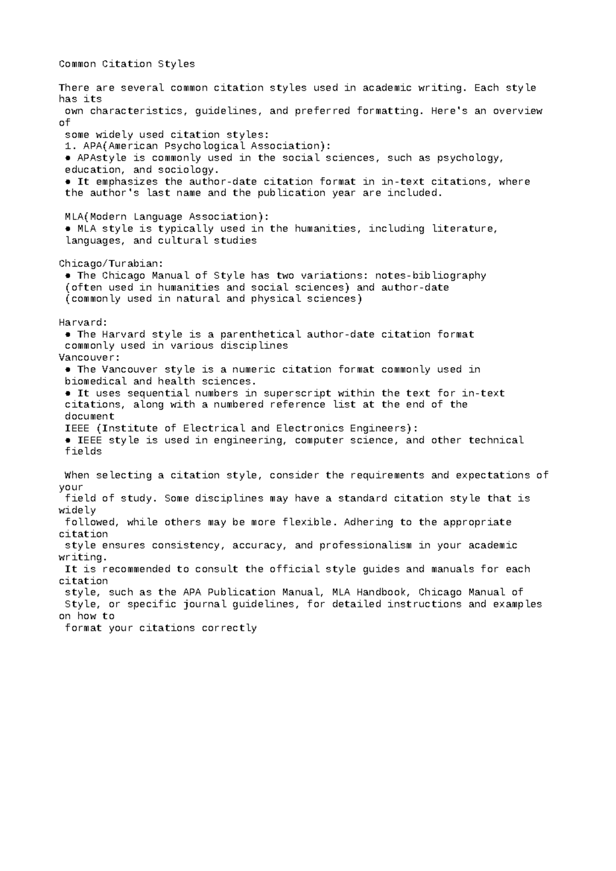 Common Citation Styles - Common Citation Styles There are several ...