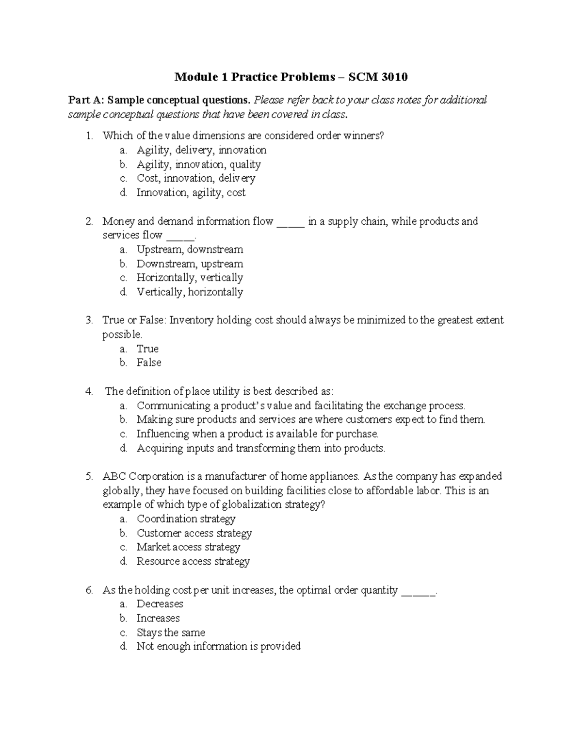 Module 1 Practice Problems – SCM 3010: Inventory & Forecasting Techniques - Studocu