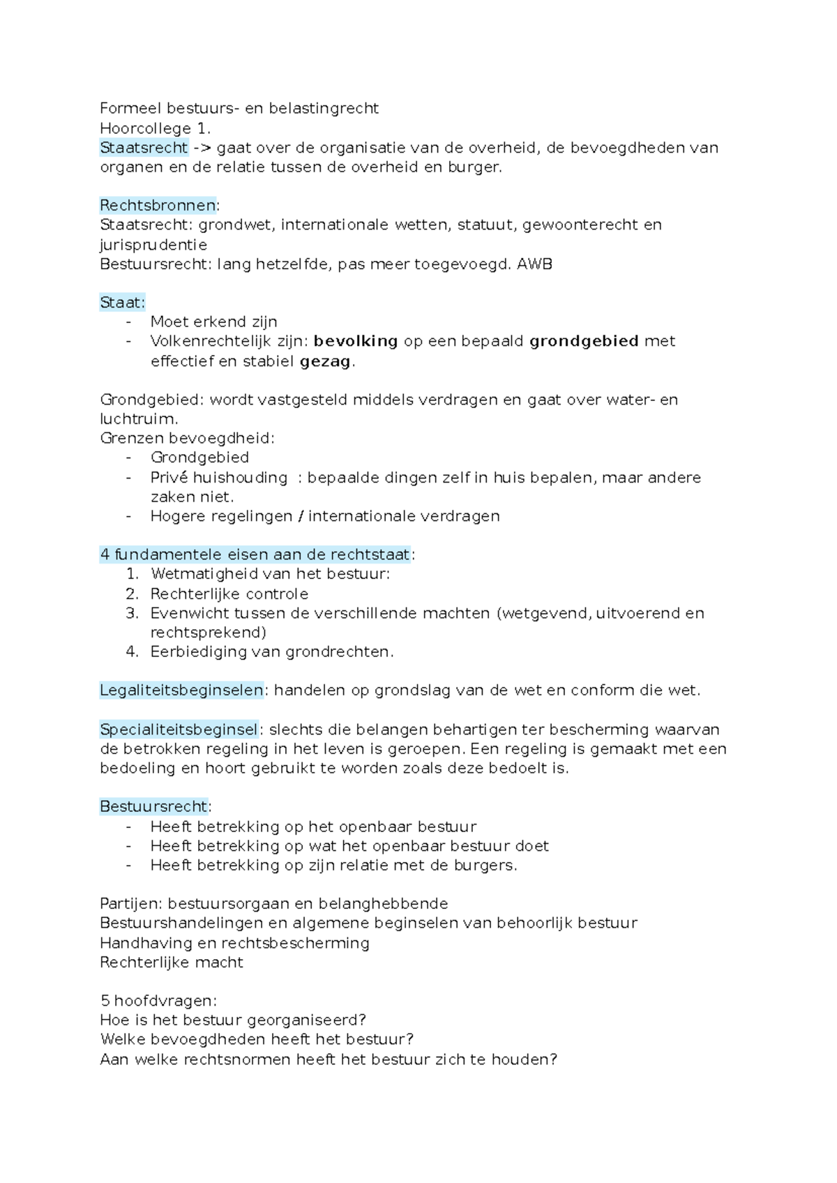 Hoorcollege 1 & 2: Formeel Bestuurs- en Belastingrecht (course code ...