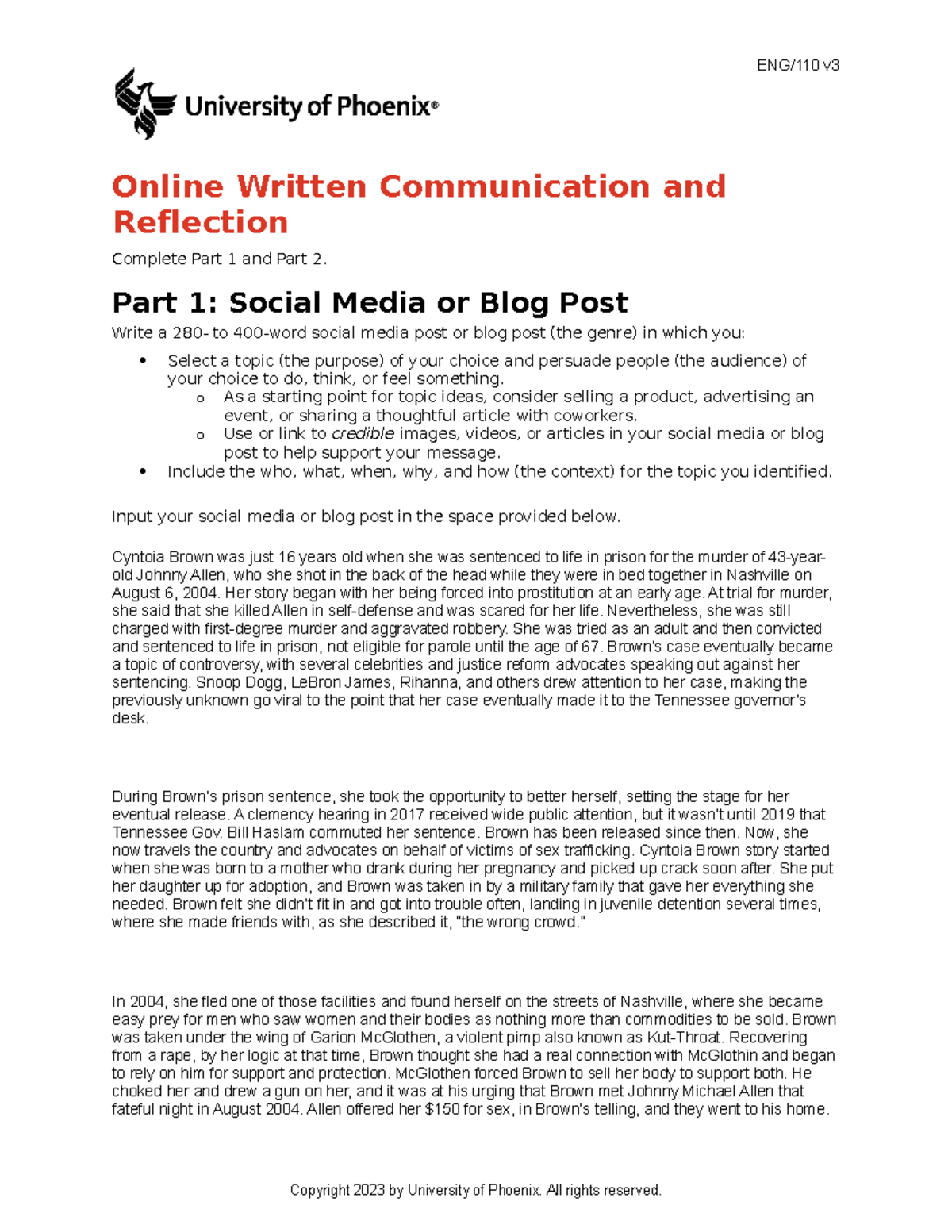 Eng110 v3 wk3 online written communication and reflection - ENG/110 v ...