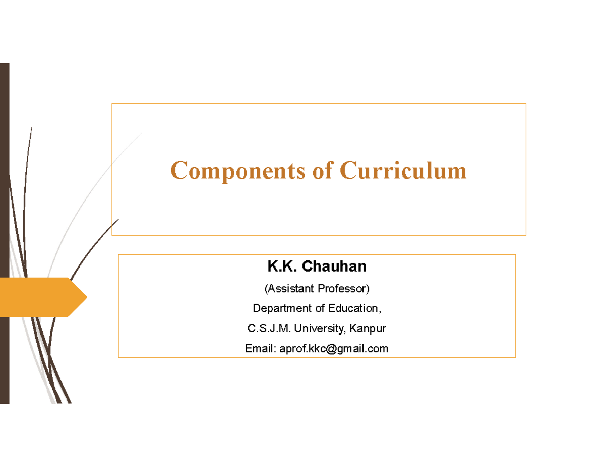 Components of Curriculum: Key Elements and Structure - Studocu