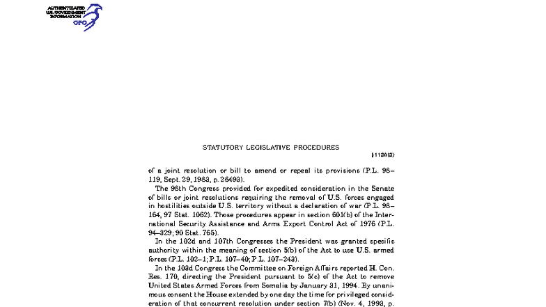 STATUTORY LEGISLATIVE PROCEDURES 1130(3) - Overview and Key Provisions ...