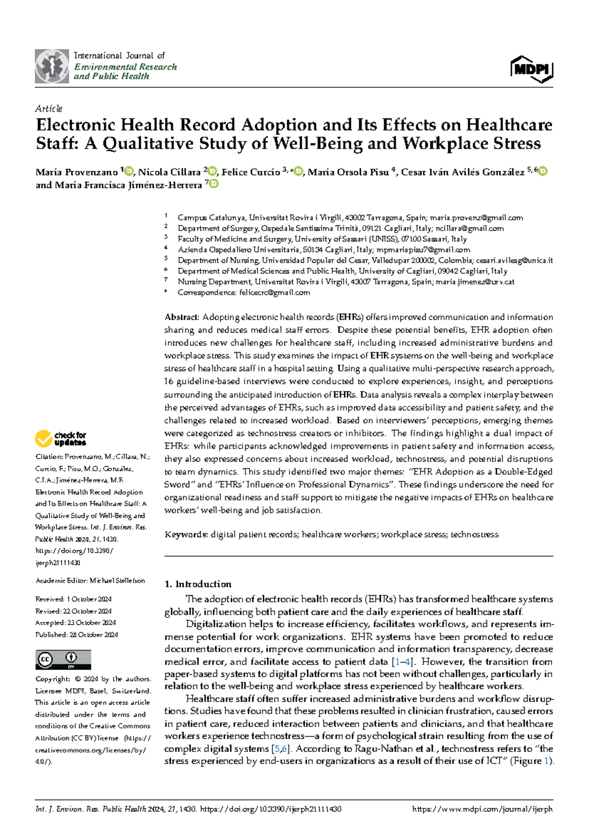 EHR Adoption and Workplace Stress: A Qualitative Study (ENVP 2024 ...